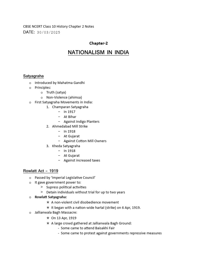 Notes Class 10 CBSE NCERT History Chapter-2 Nationalism in India | PDF ...