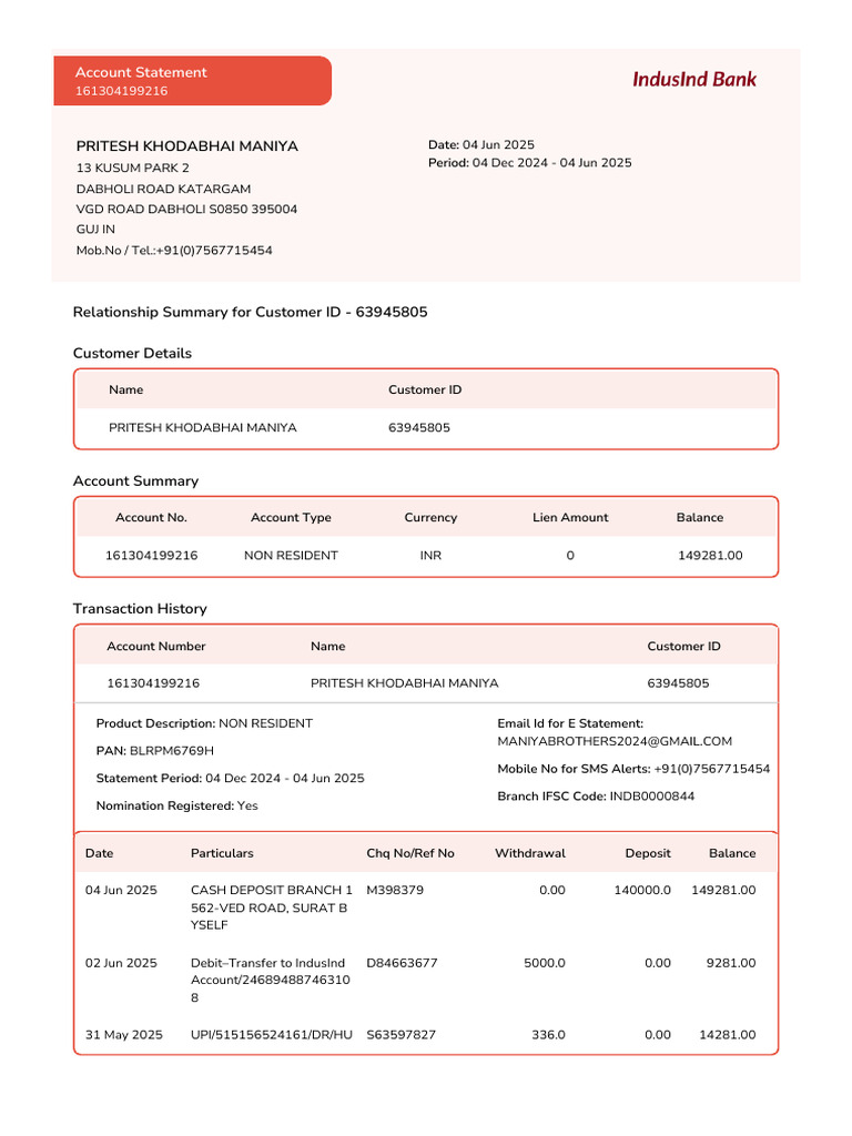 Non-Resident Account Statement Summary | PDF | Banking | Banking Technology