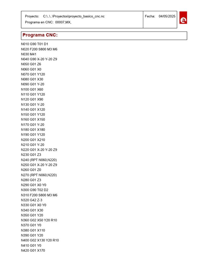 Codigo CNC 1practica | PDF