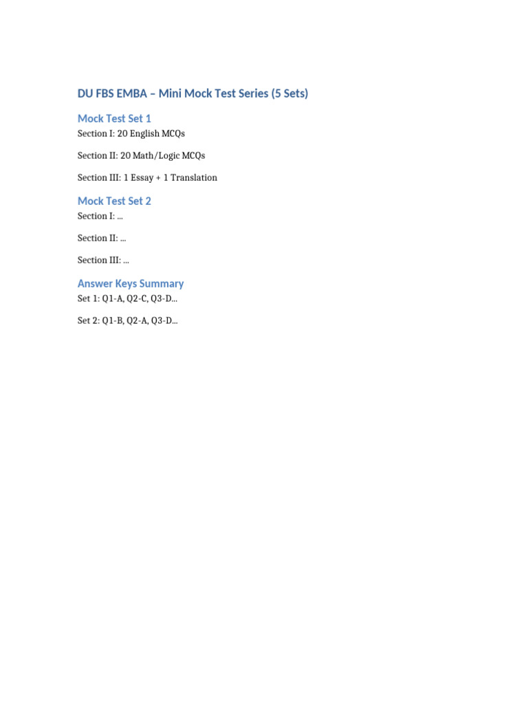 EMBA Mini Mock Tests | PDF