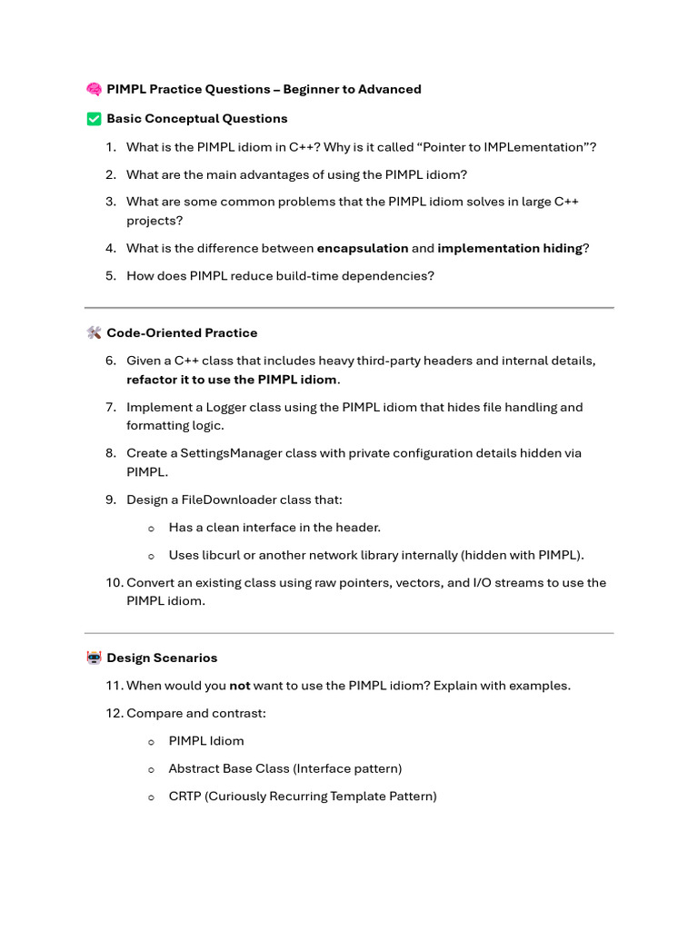 ? PIMPL Practice Questions | PDF