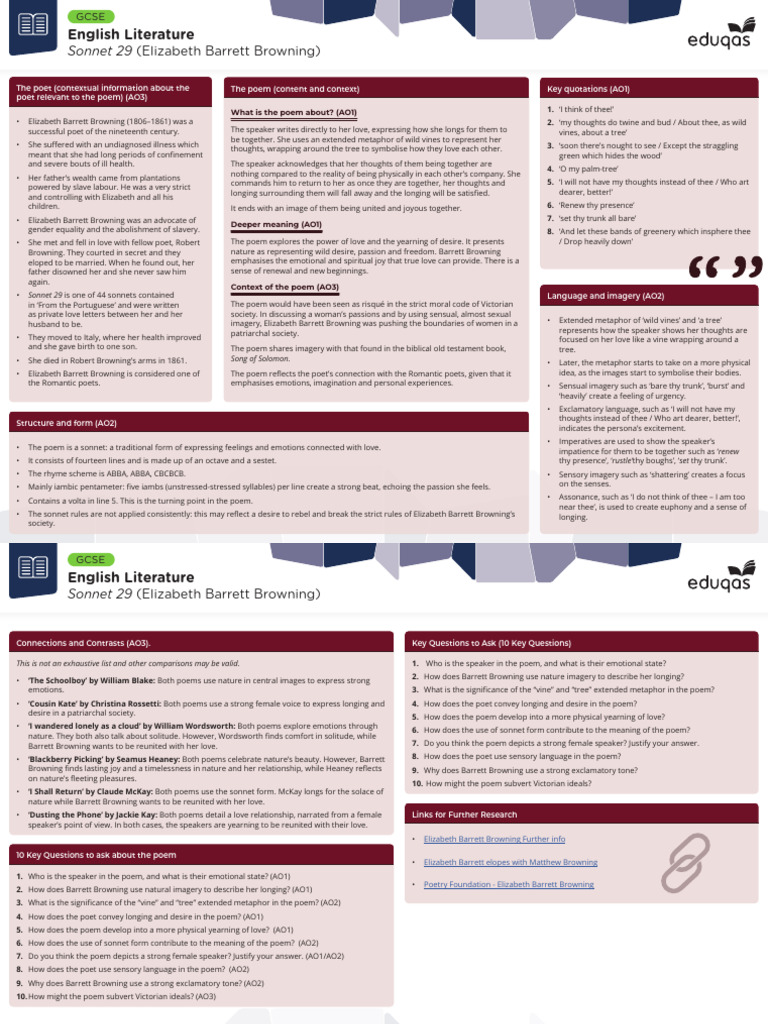 Sonnet 29 Elizabeth Barrett Browning | PDF | Poetry | Love