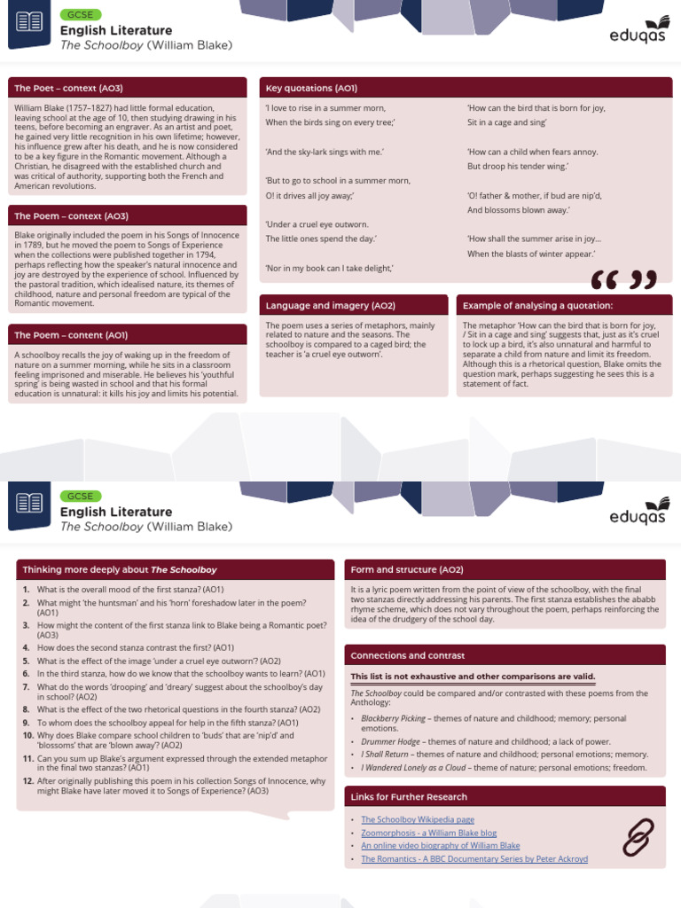 The Schoolboy William Blake | PDF | Poetry | William Blake