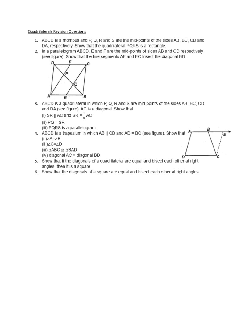 Quadrilaterals Revision Questions | PDF
