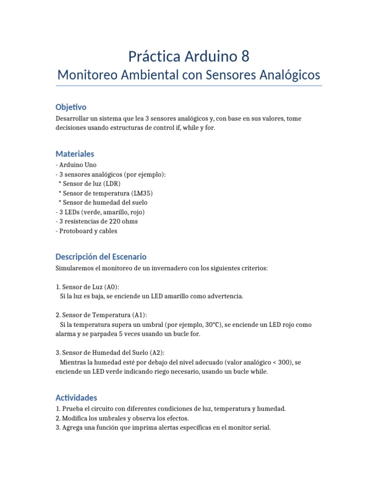 Practica Arduino Monitoreo Ambiental | PDF