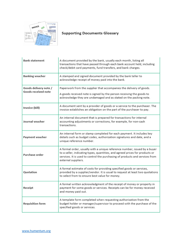 Supporting Documents Glossary | PDF | Receipt | Invoice