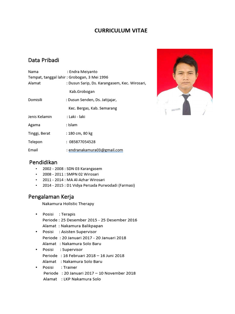 Riwayat Hidup Endra Meiyanto | PDF