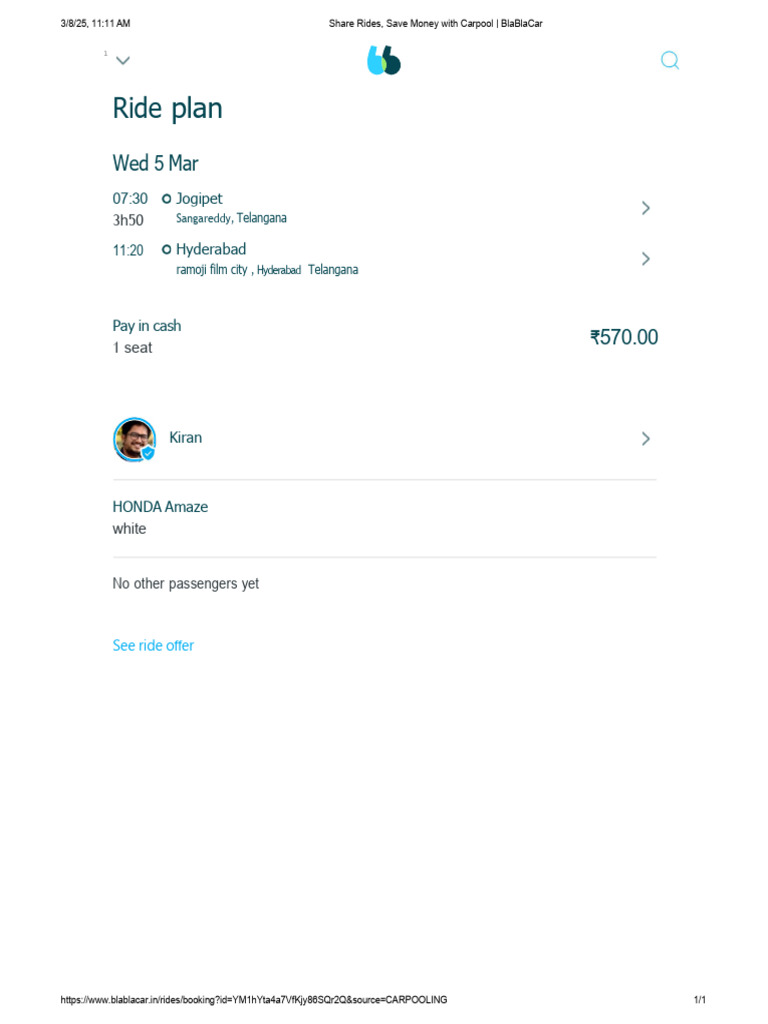 Ride Plan _ BlaBlaCar 2 . | PDF
