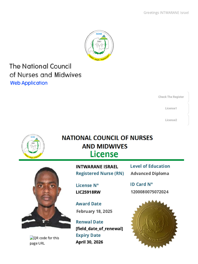 LIC25918RW - NCNM License - National Council of Nurses and Midwives | PDF