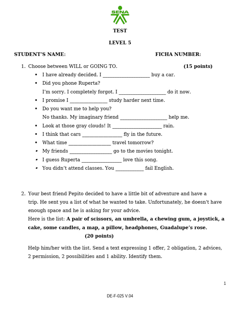 TEST LEVEL 5 - COMPLETE Recuperacion Peda | PDF