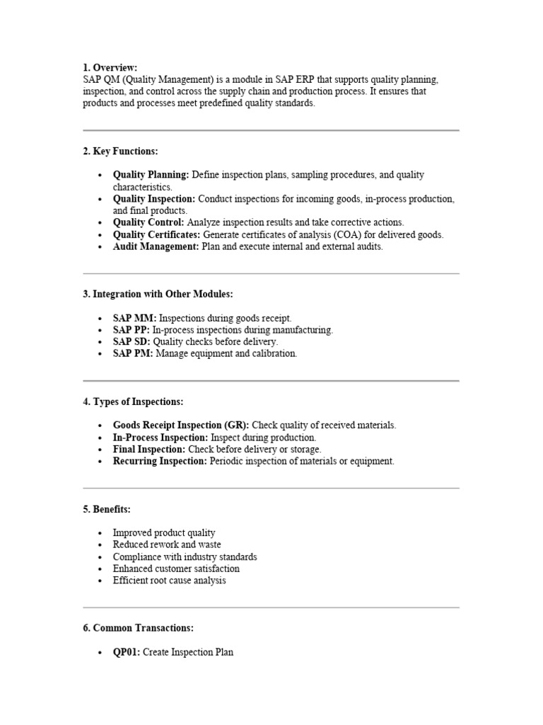 SAP QM Module Overview and Benefits | PDF