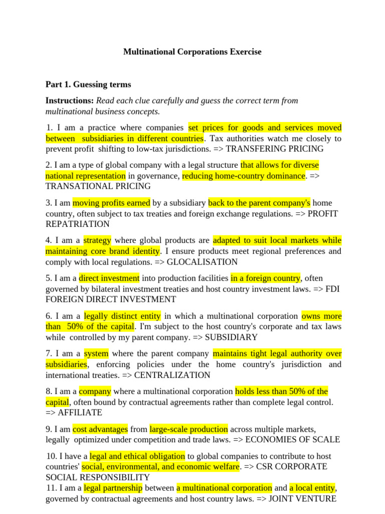Exercise 05 Chapter 05 Multinational Corporations Pdf