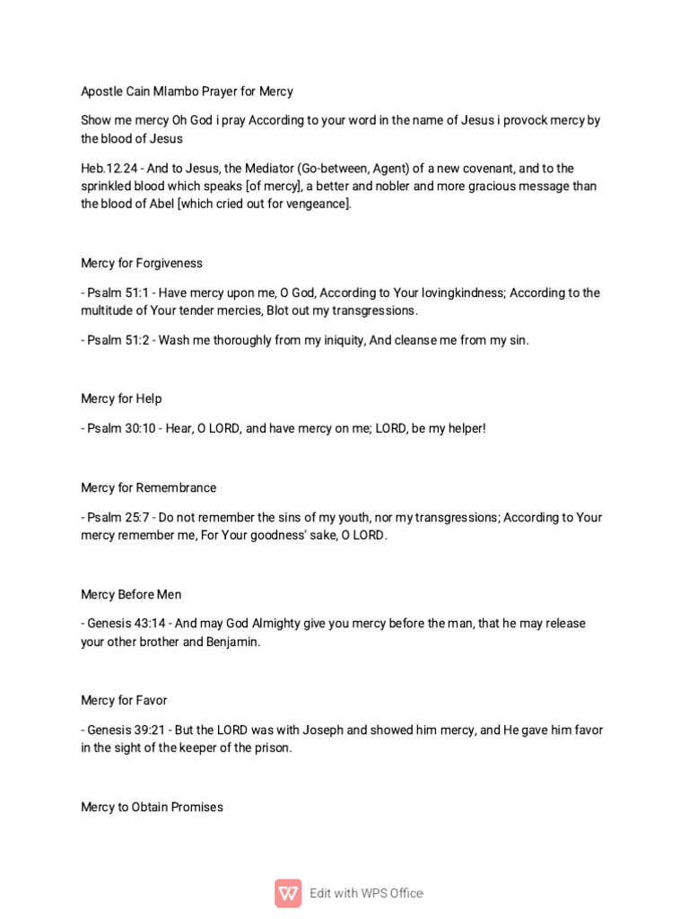 Apostle Cain Prayer for Mercy Scripture for Mercy | PDF | Mercy | Salvation