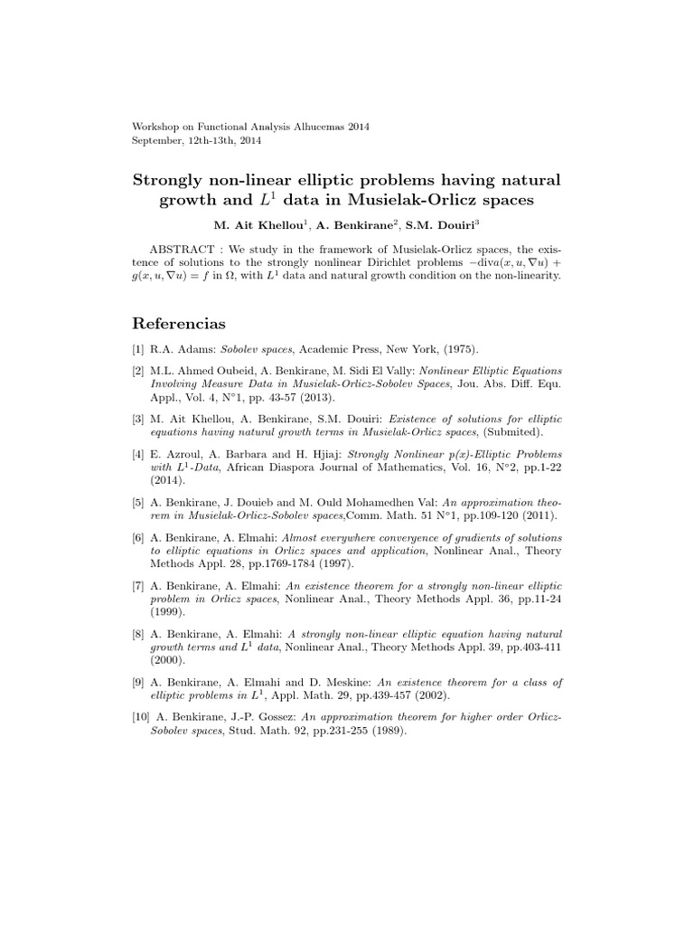Strongly Non Linear Elliptic Problems Ha | PDF | Nonlinear System | Mathematical Relations