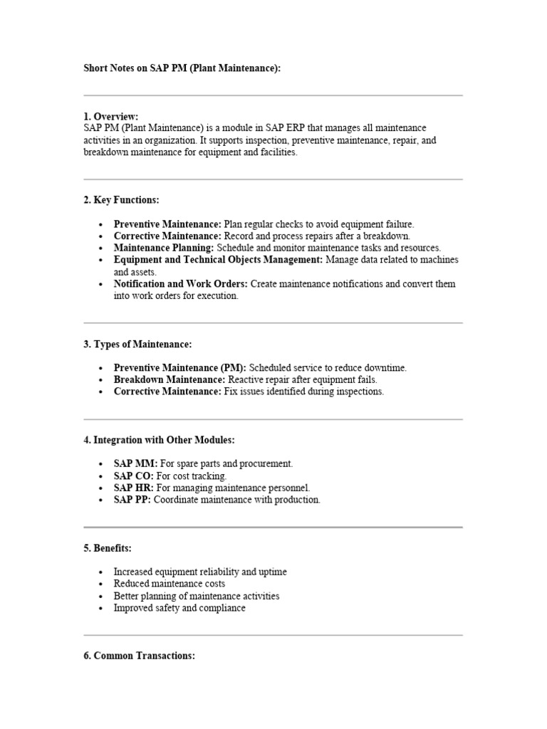 SAP PM (Plant Maintenance) | PDF