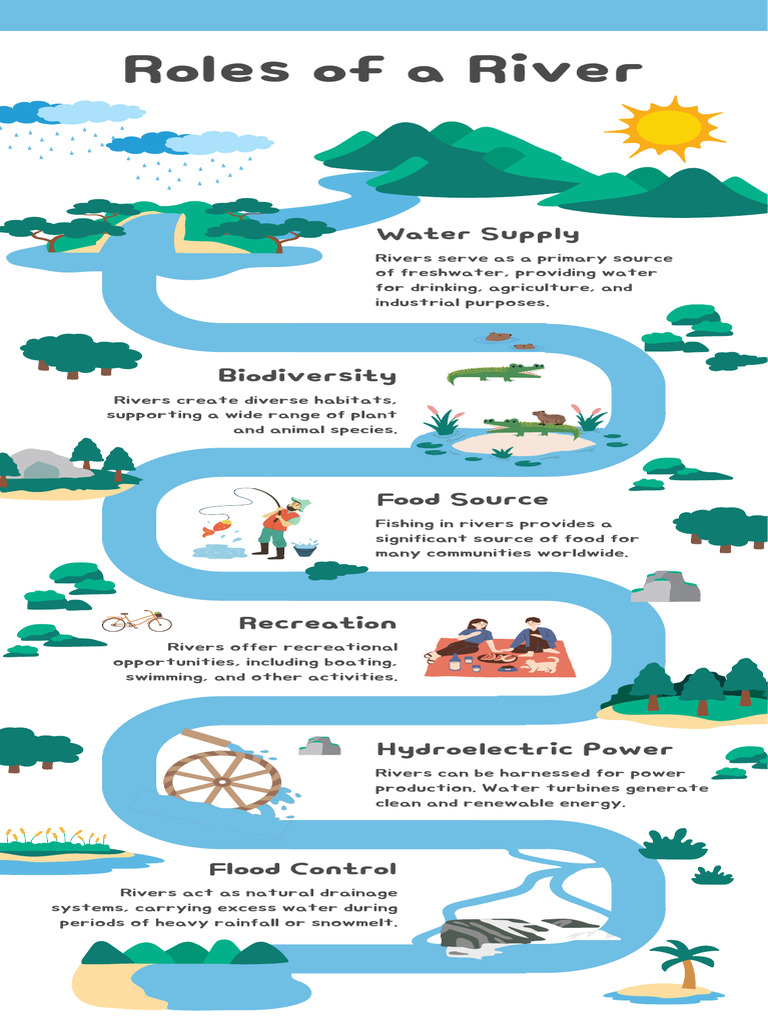 Roles of A River Science Educational Infographic in Blue and Green Bold ...