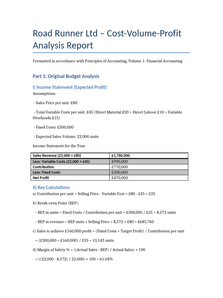 Road Runner LTD CVP Analysis Report | PDF | Financial Economics | Marketing