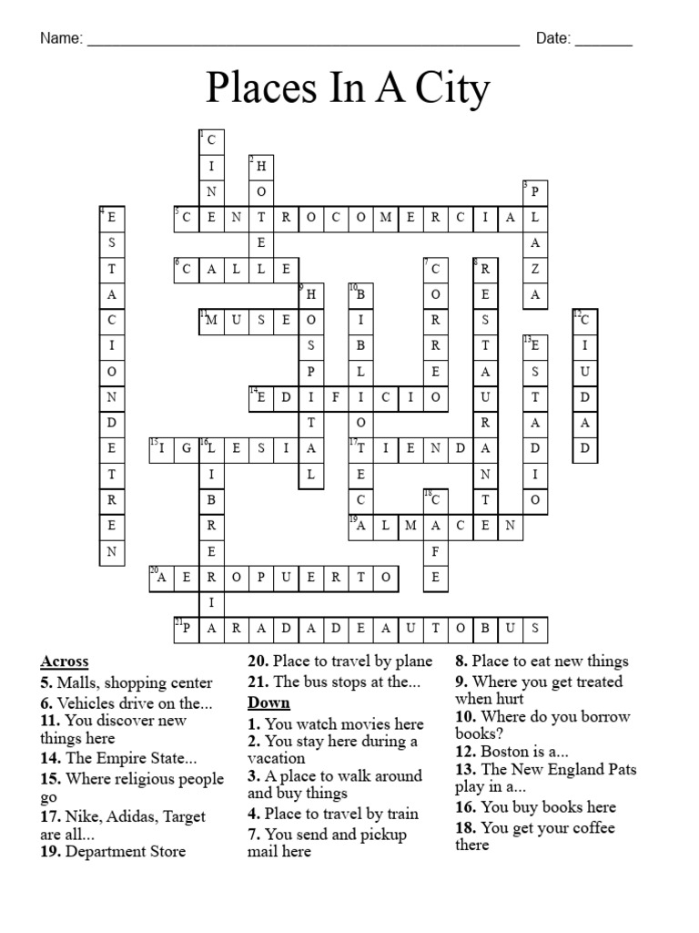 City Places Crossword Answer Key | PDF | Chess Openings | Chess Theory