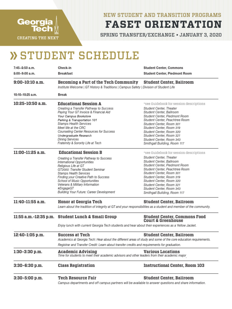 Spring Transfer Student 1 Day Pdf