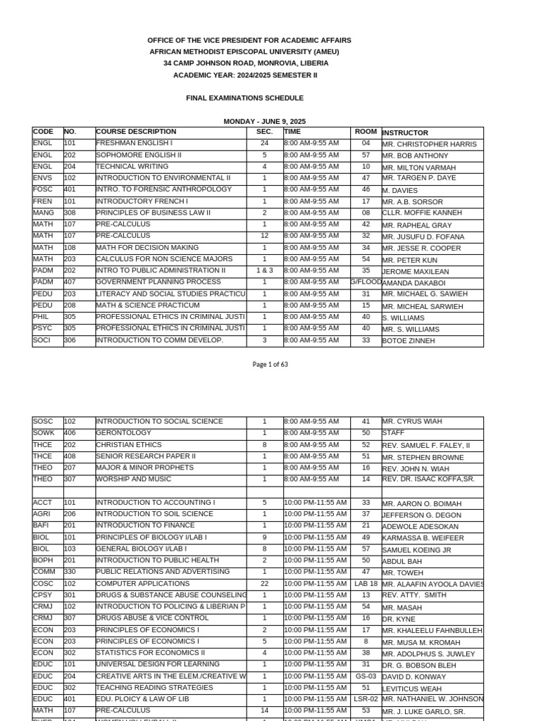 Final Exam Schedule 2024-2025 | PDF | Science