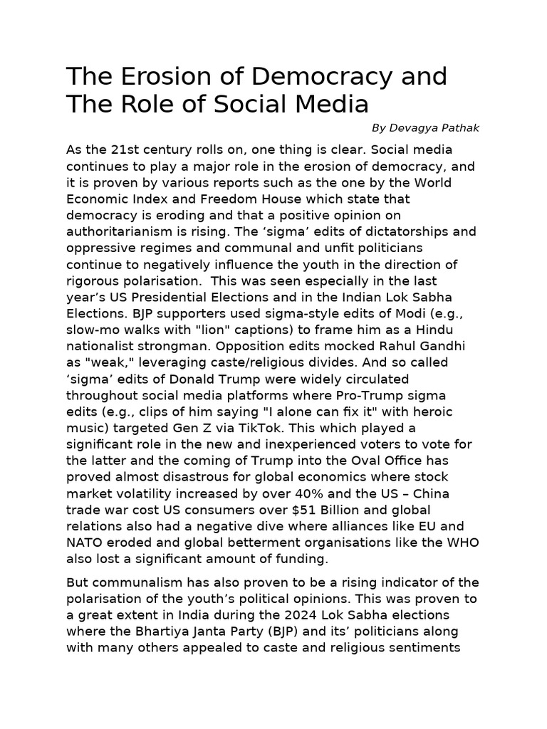 Social Media's Threat to Democracy | PDF | Democracy | Political Ideologies