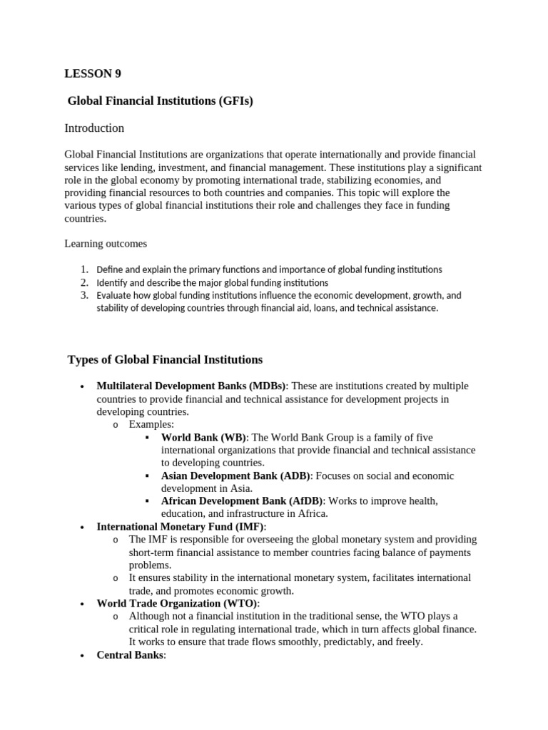 Role of Global Financial Institutions | PDF | International Monetary ...