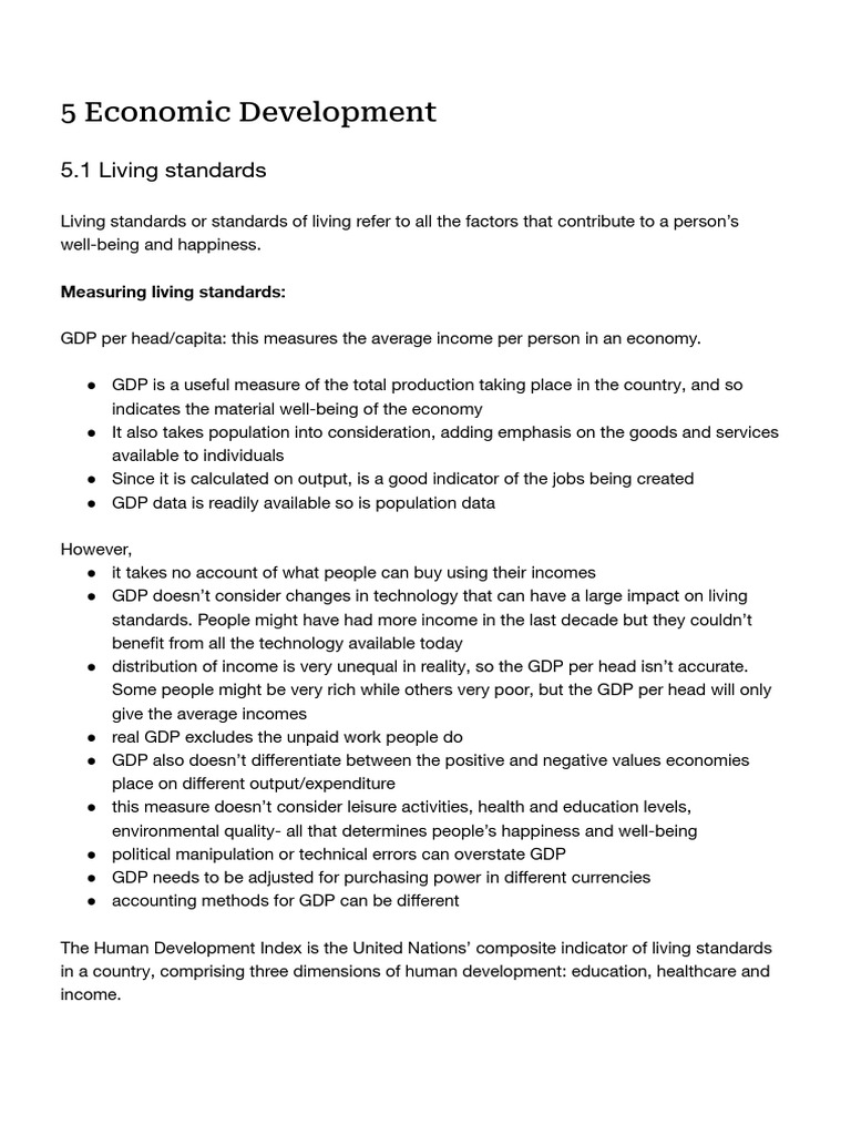 Economic Development and Living Standards | PDF | Gross Domestic ...