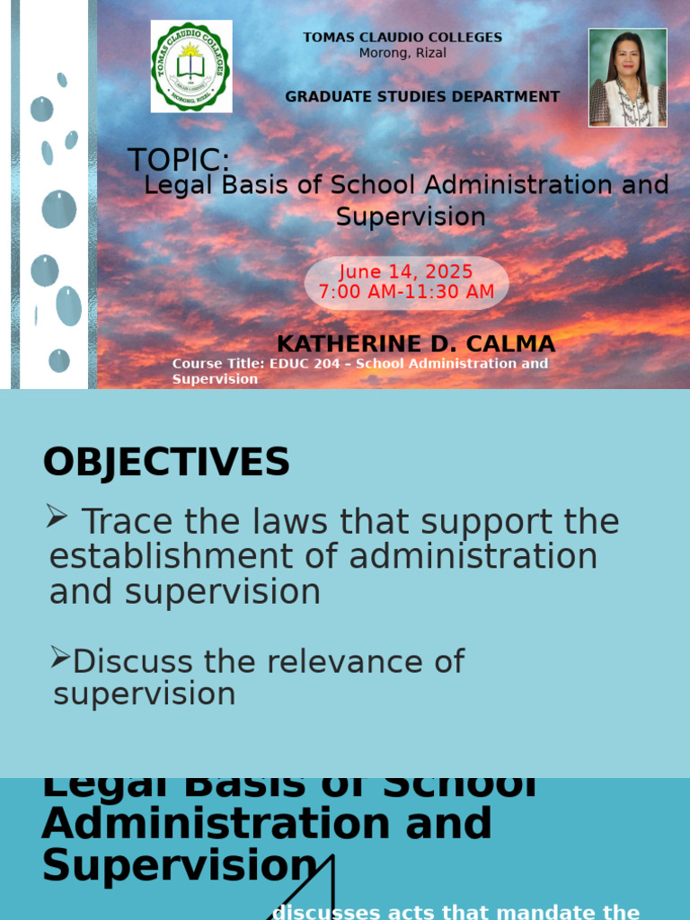 Legal Basis of School Administration & Supervision - Calma | PDF | Teachers | Curriculum