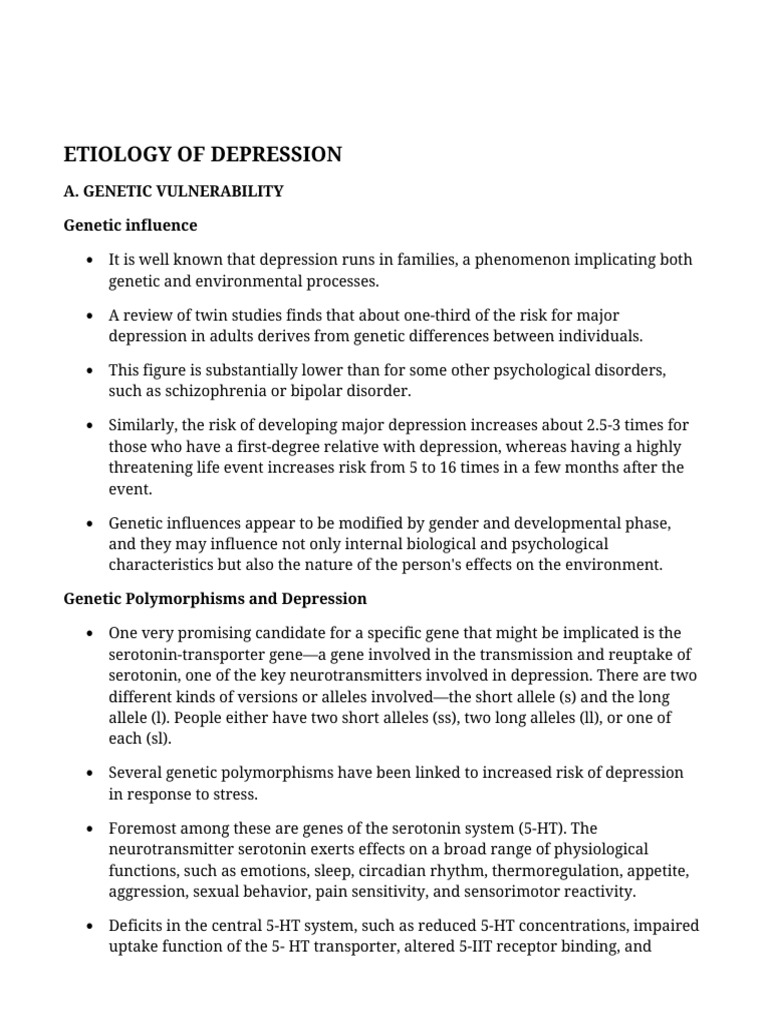 Genetic Factors of Depression | PDF | Major Depressive Disorder | Serotonin