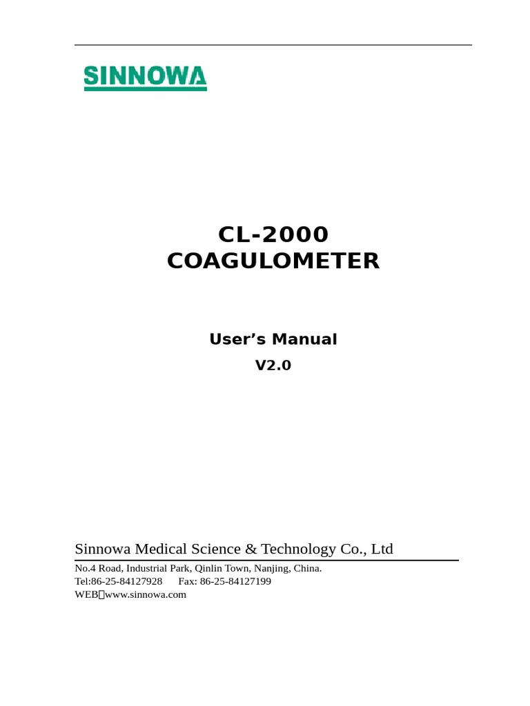 CL-2000 Coagulometer User Manual | PDF | Parameter (Computer ...