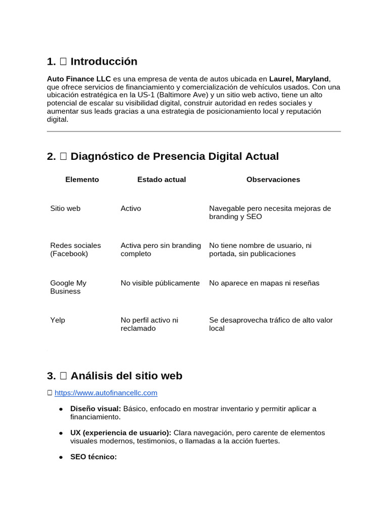 Estrategia Digital para Auto Finance LLC | PDF | Posicionamiento en ...