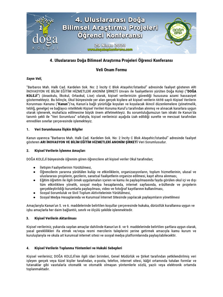 Doga BAP 2023 Veli Onam Formu TR | PDF