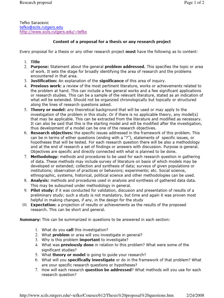 Saracevic ThesisProposalQuestions | PDF | Methodology | Cognition