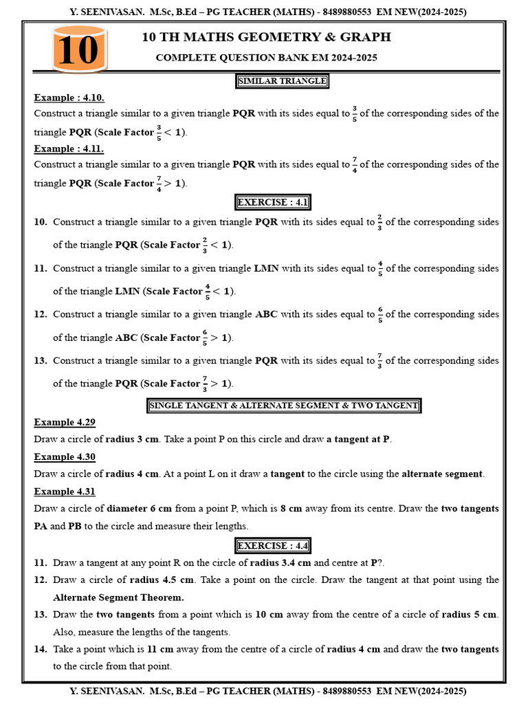10th Maths Geometry and Graph Question Bank English Medium PDF Download ...