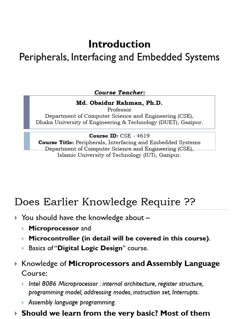 Lecture-1 (Introduction To Peripherals, Interfacing and Embedded Systems) | PDF ...