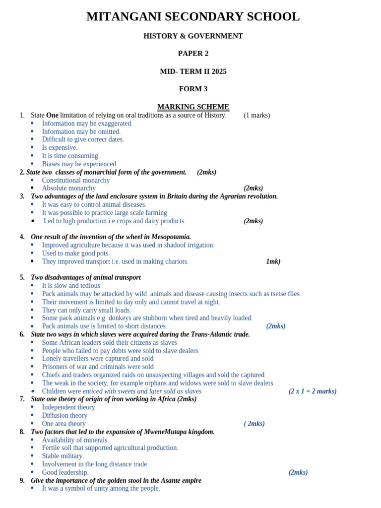 @hist Pp2 Ms f3 Mid - Term 2 2025 | PDF | Agriculture