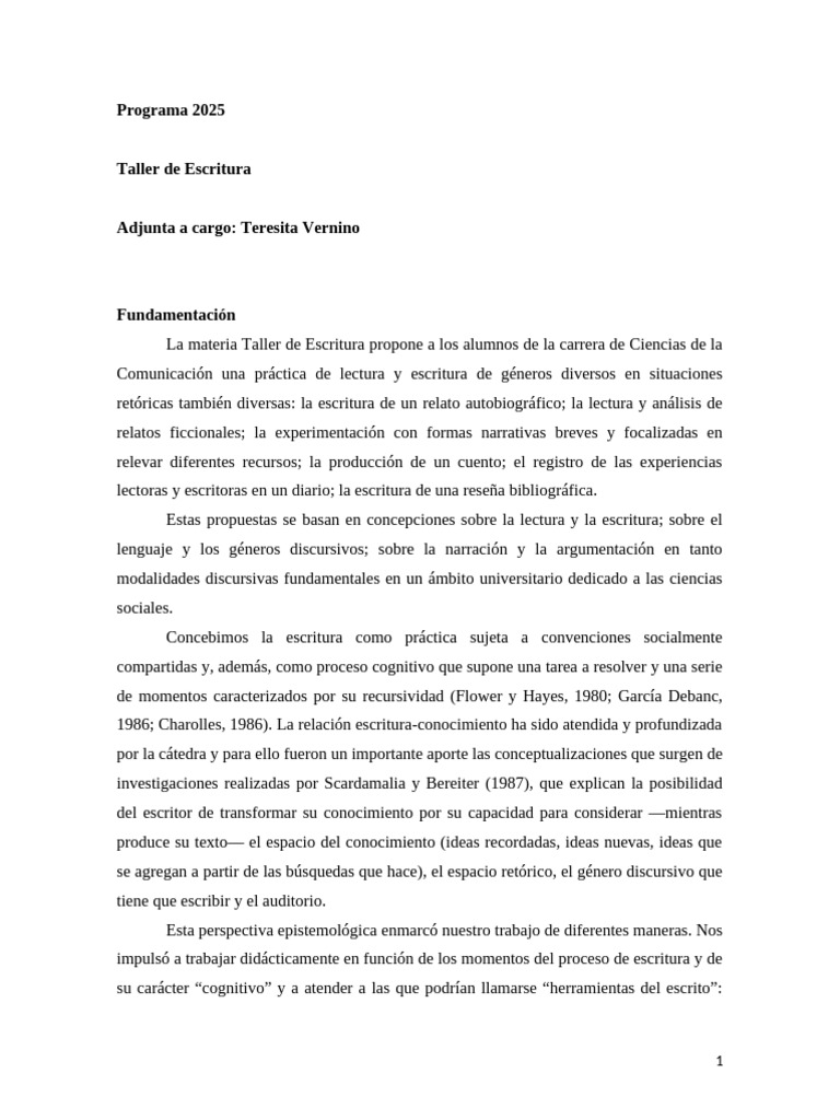 2025 Programa Taller de Escritura UBA 3 | PDF | Narración | Hablar en público