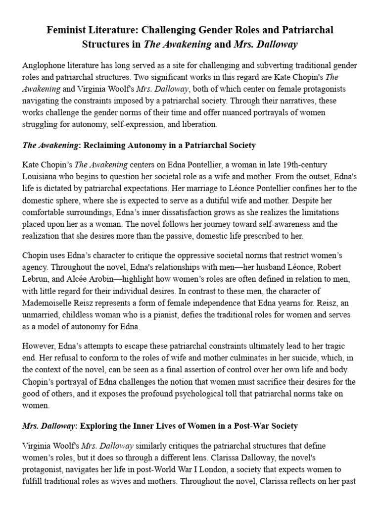 Feminist Themes in The Awakening & Mrs. Dalloway | PDF | The Awakening ...