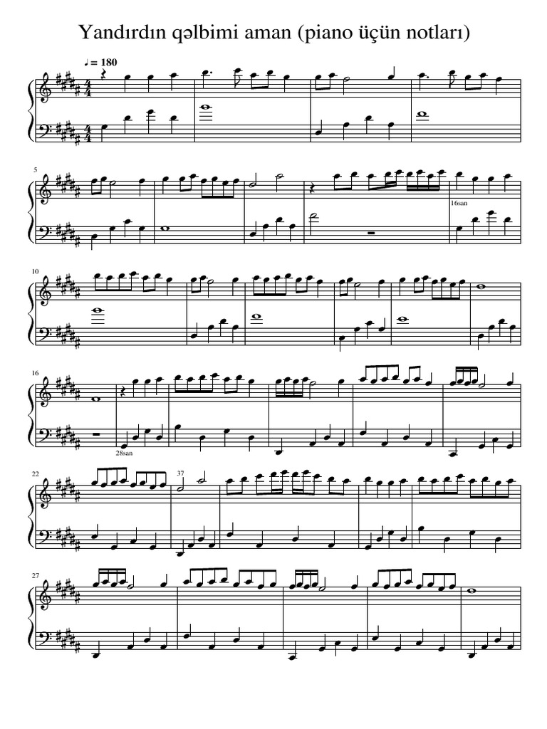 Yandirdin Qelbimi Aman Piano Notlari Azerbaijan Song | PDF