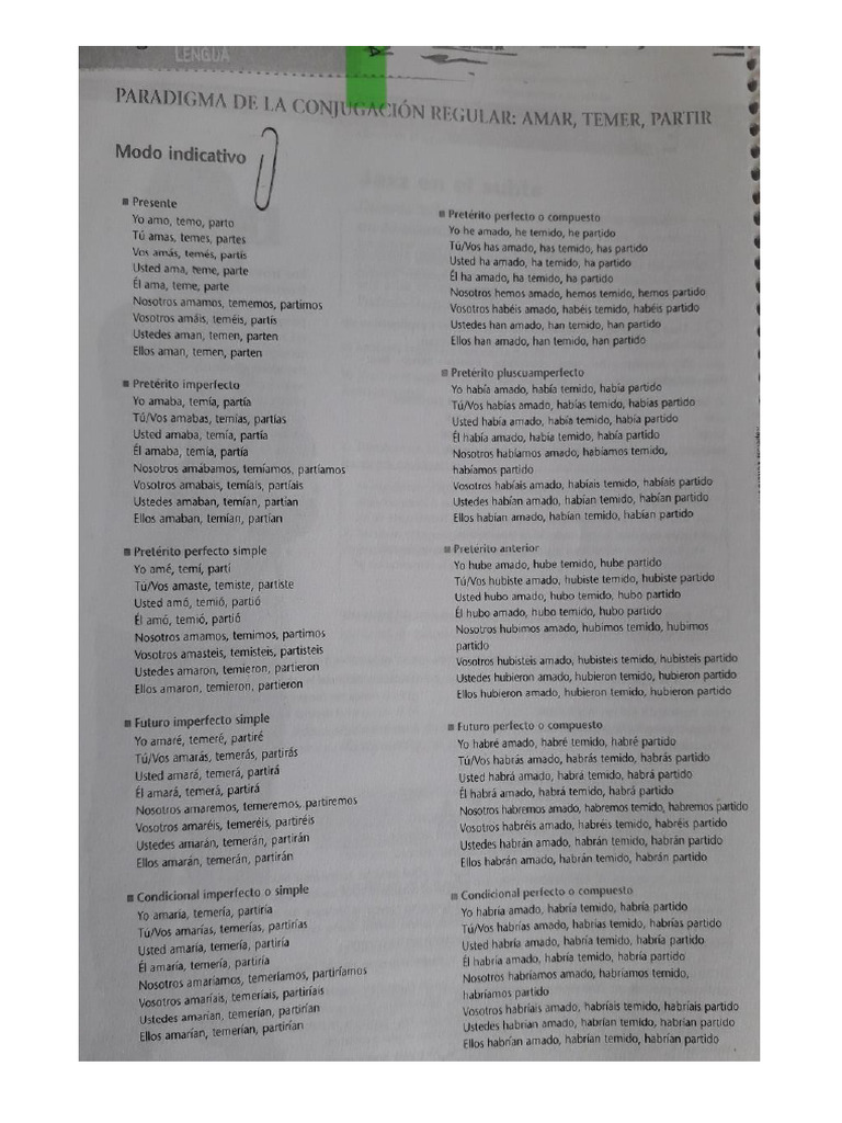 Paradigma de Conjugación Verbal | PDF