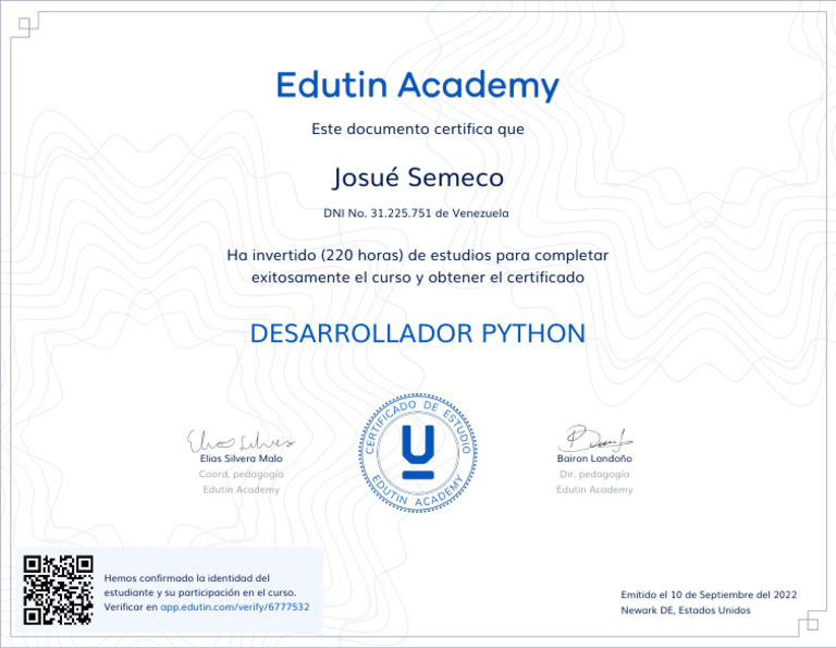 Certificado Python Josue Semeco | PDF