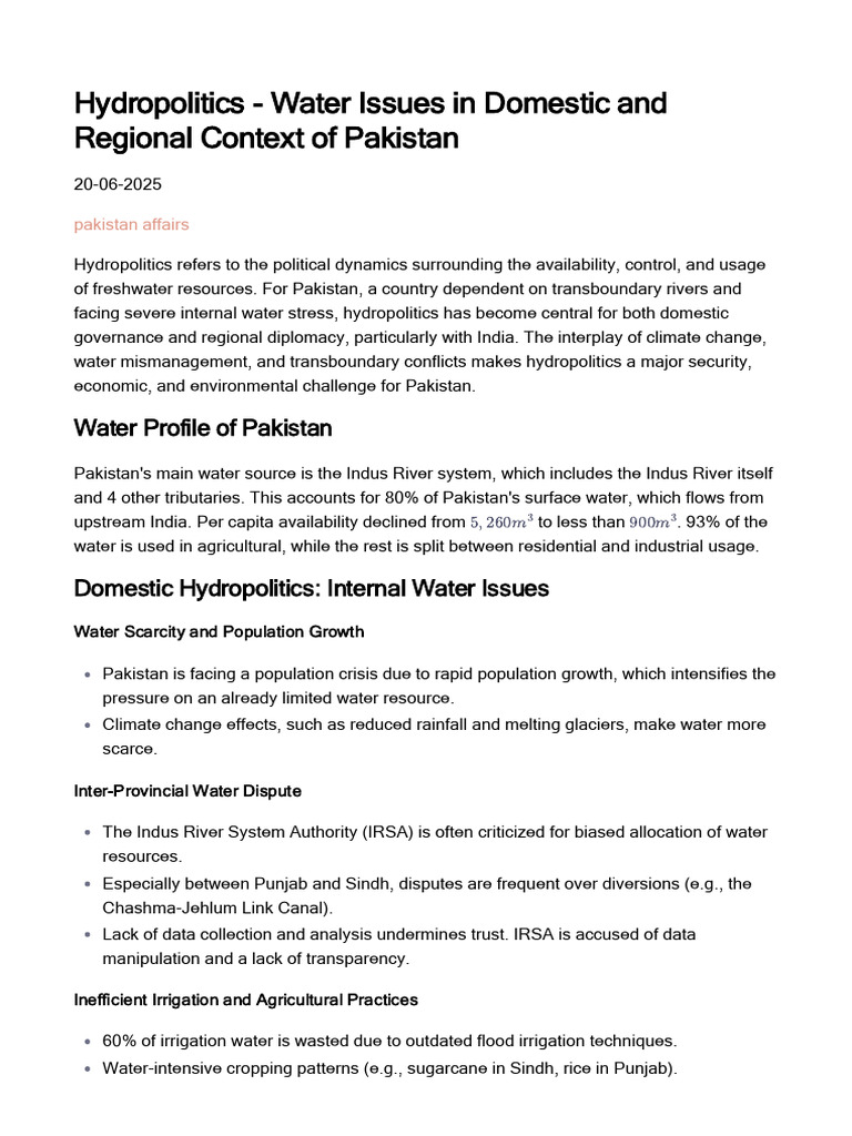 Hydropolitics - Water Issues in Domestic and Regional Context of ...