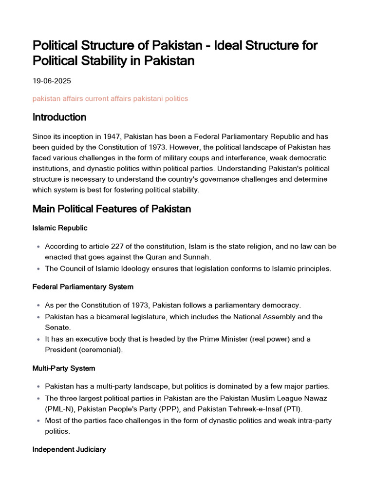 Political Structure of Pakistan - Ideal Structure For Political ...