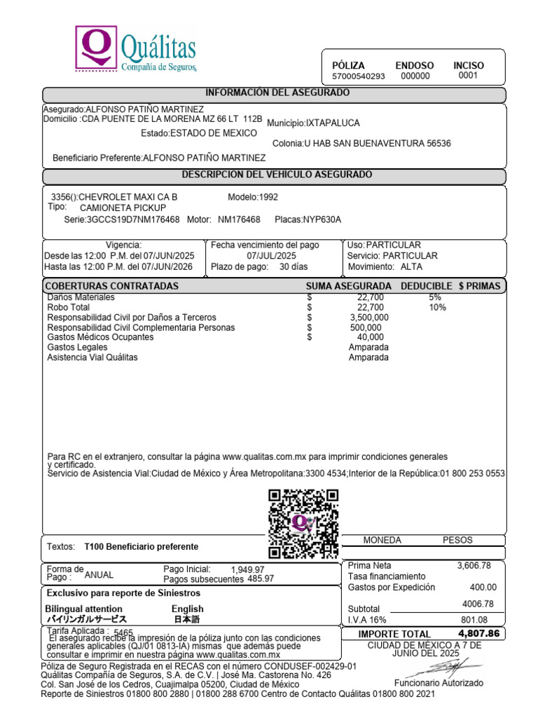 Qualitas Alfonso | PDF | Póliza de seguros | Seguro