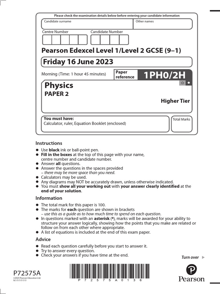 June 2023 QP - Paper 2 (H) Edexcel Physics GCSE | PDF | Density | Electric Charge