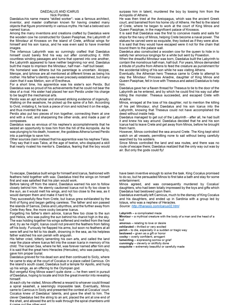 Daedalus and Icarus | PDF | Minotaur