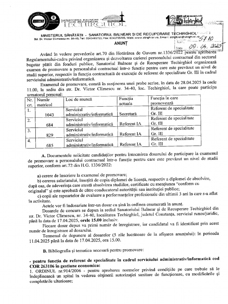 Anunt Examen Promovare Referent | PDF