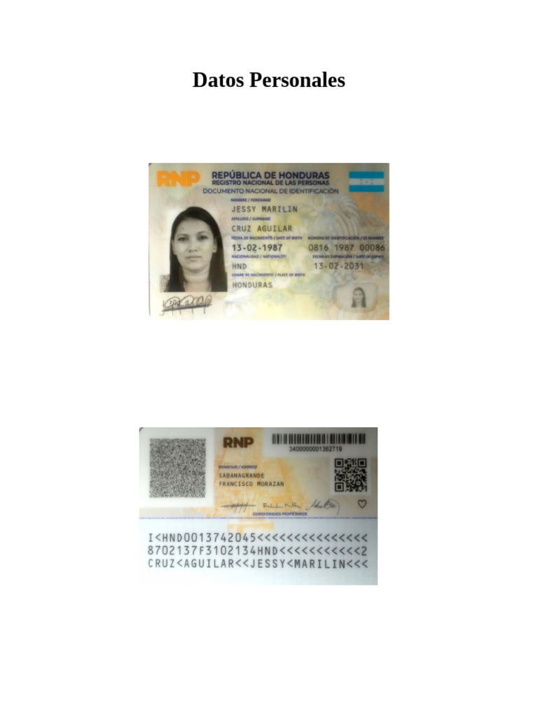 Documentos Personales Jessy Marilin Cruz | PDF