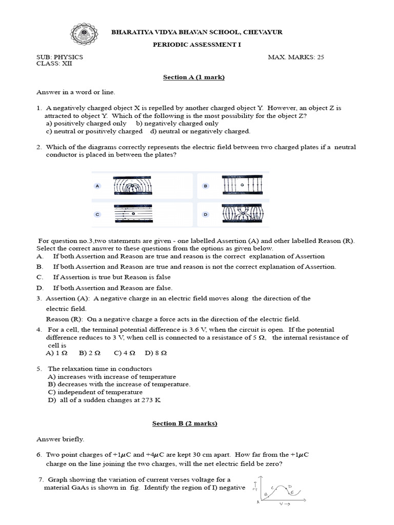 Periodic Assessment I XII 2025-26 | PDF | Electric Field | Electrical ...