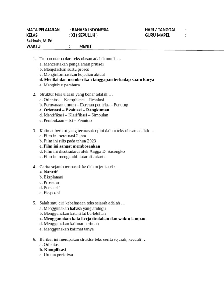 Mata Pelajaran Bindo Kls Xi 25 (Genap) | PDF